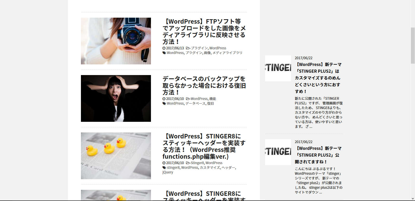 【WordPress】Stinger8でトップページ記事一覧のアイキャッチやカテゴリー等をカスタマイズ！ | PlusPlus